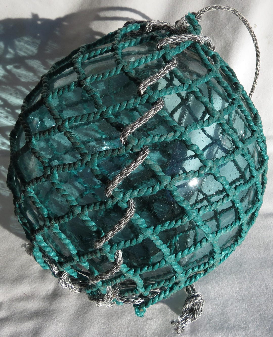 Japanese Blown Glass Float 10"d XL Pale Aqua Netted Maker's Mark Unique ...