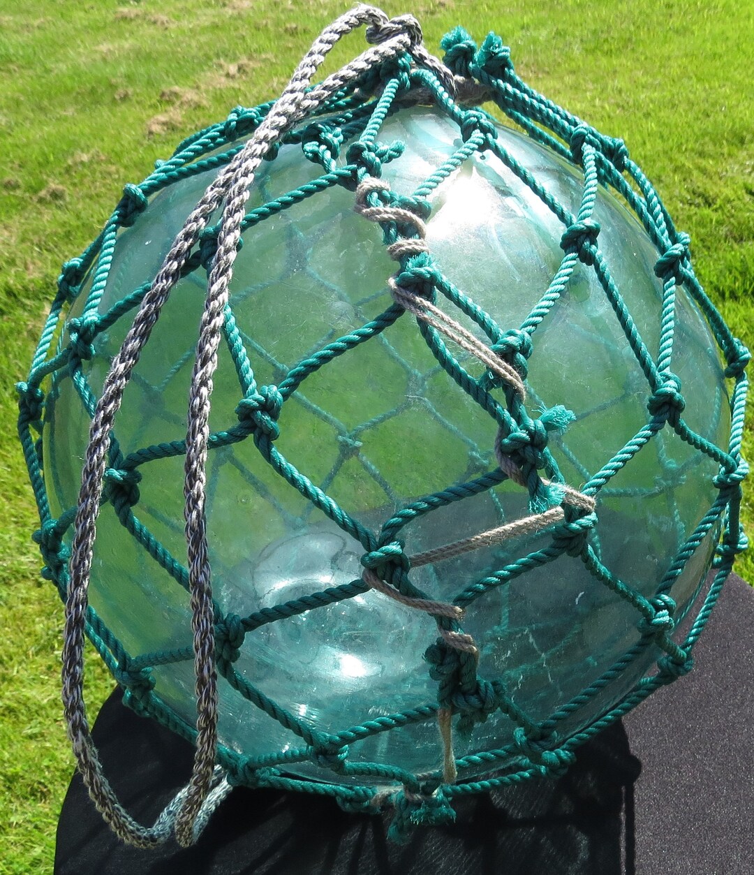 Japanese Blown Glass Float 14"d XL Sea Green Netted *interior Crack ...