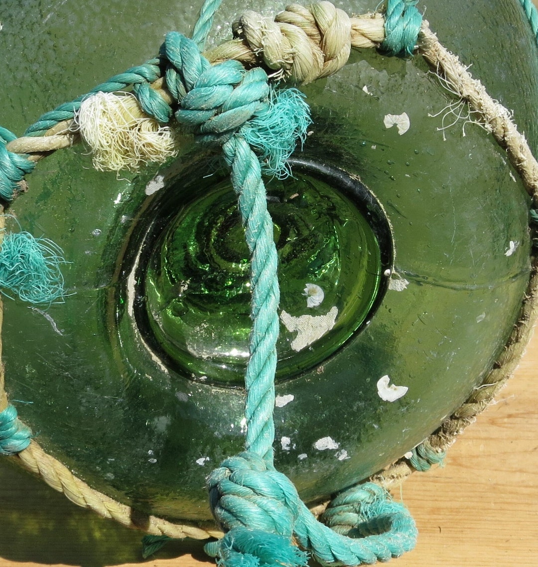 Japanese Blown Glass Float 9"d XL Sea Green Inward Seal Button Cap-net ...