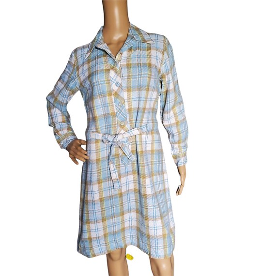 Vintage 70s Lady Bayard Pointy Collar Plaid Belted Sh… - Gem