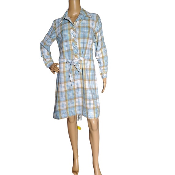 Vintage 70s Lady Bayard Pointy Collar Plaid Belted Sh… - Gem