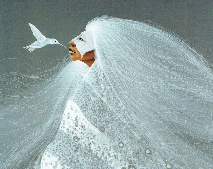 Frank Howell "white Hummingbird" Woman With Hummingbird 8"x10" Native ...