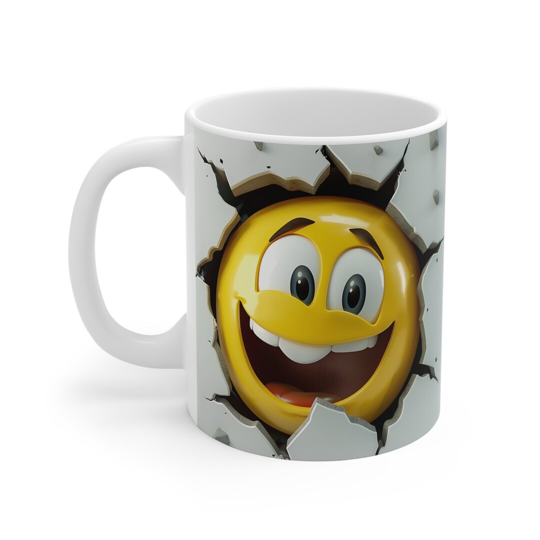 3D Happy Smiley Face Mug Breaking Through Wall Emoji Coffee Cup Fun ...