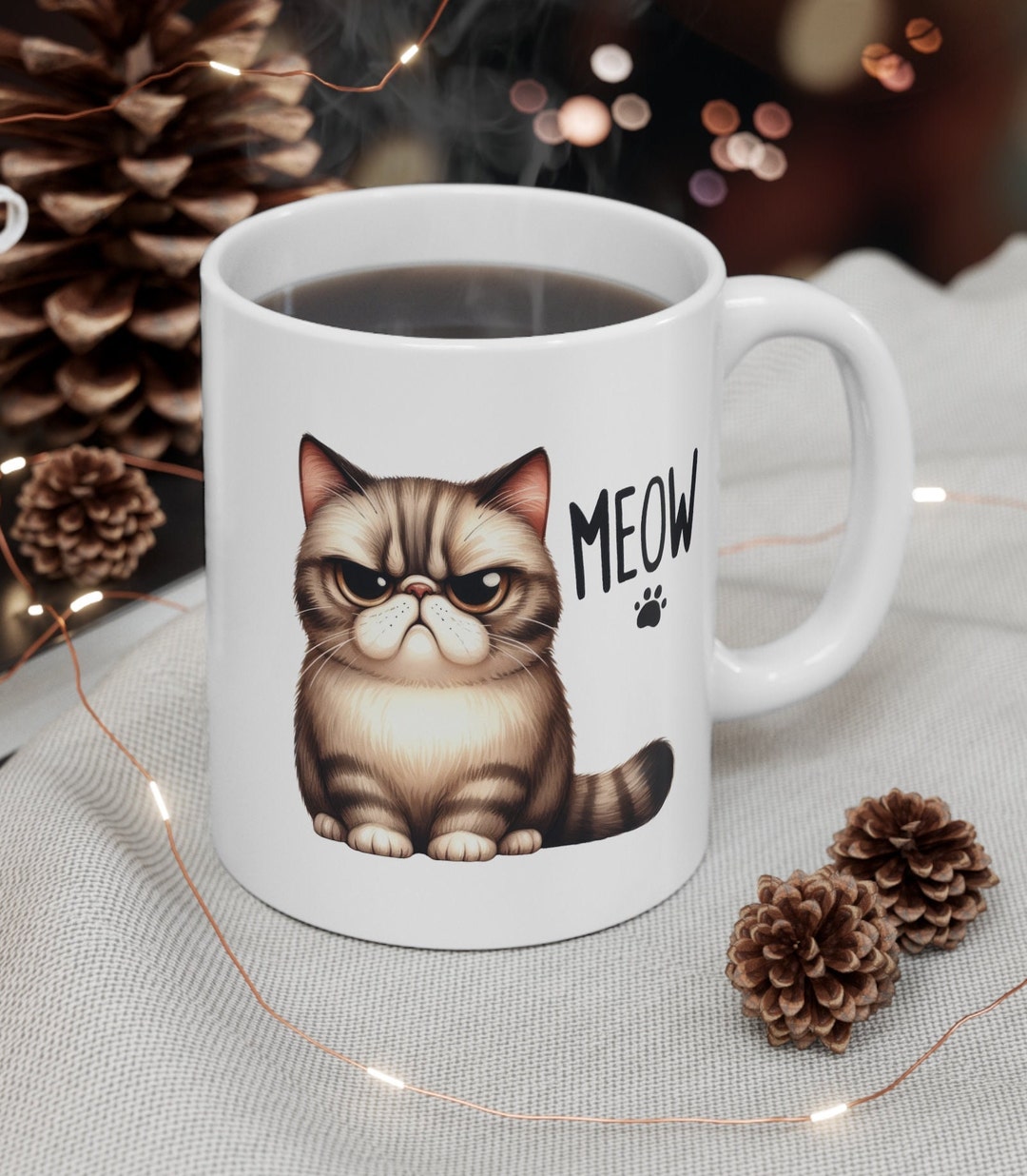 Grumpy Cat Coffee Mug meow Funny Animal Lover's Cup, 11 Oz - Etsy