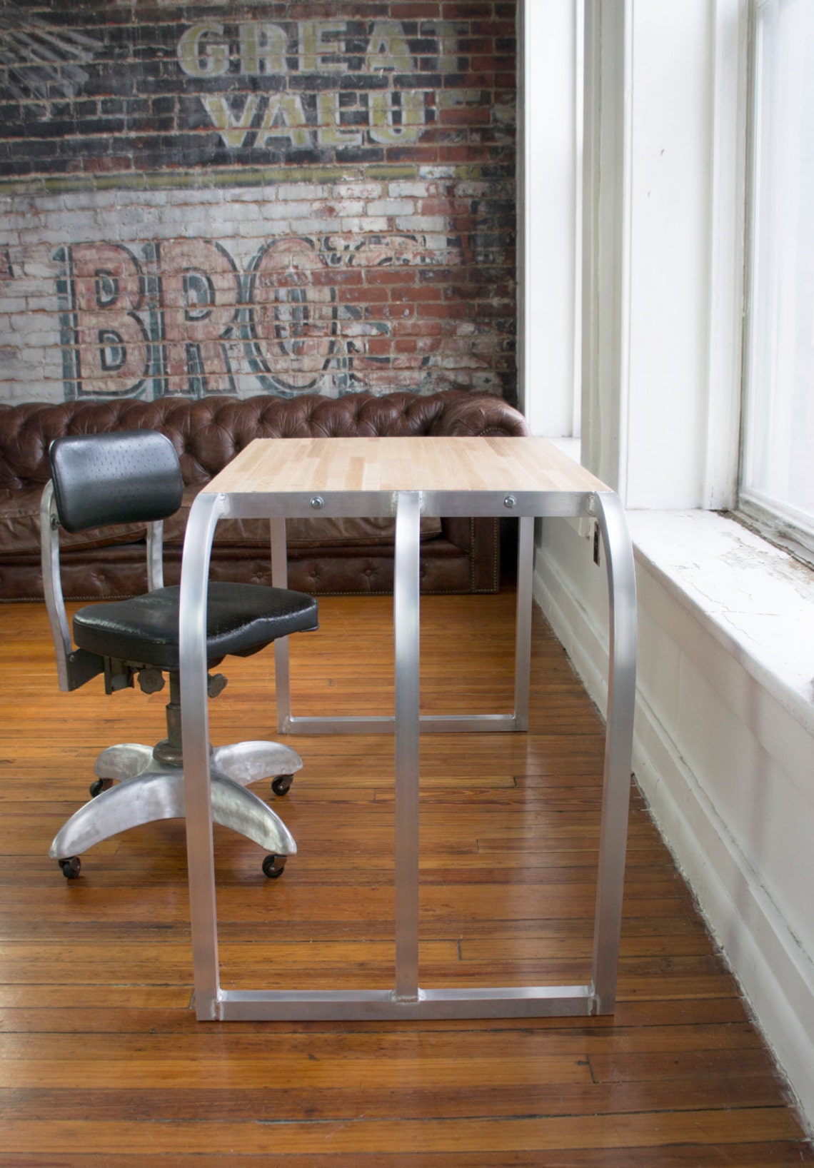 Modern Desk Airframe Aviator Inspired Aluminum and Oak Home | Etsy