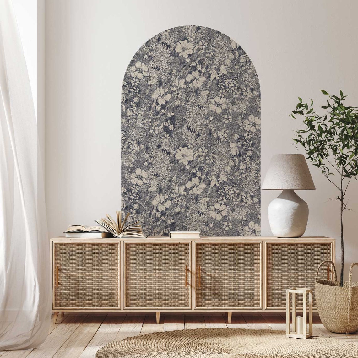 Peel and Stick Arch Wallpaper Decal - Amelia Flower Navy - Etsy