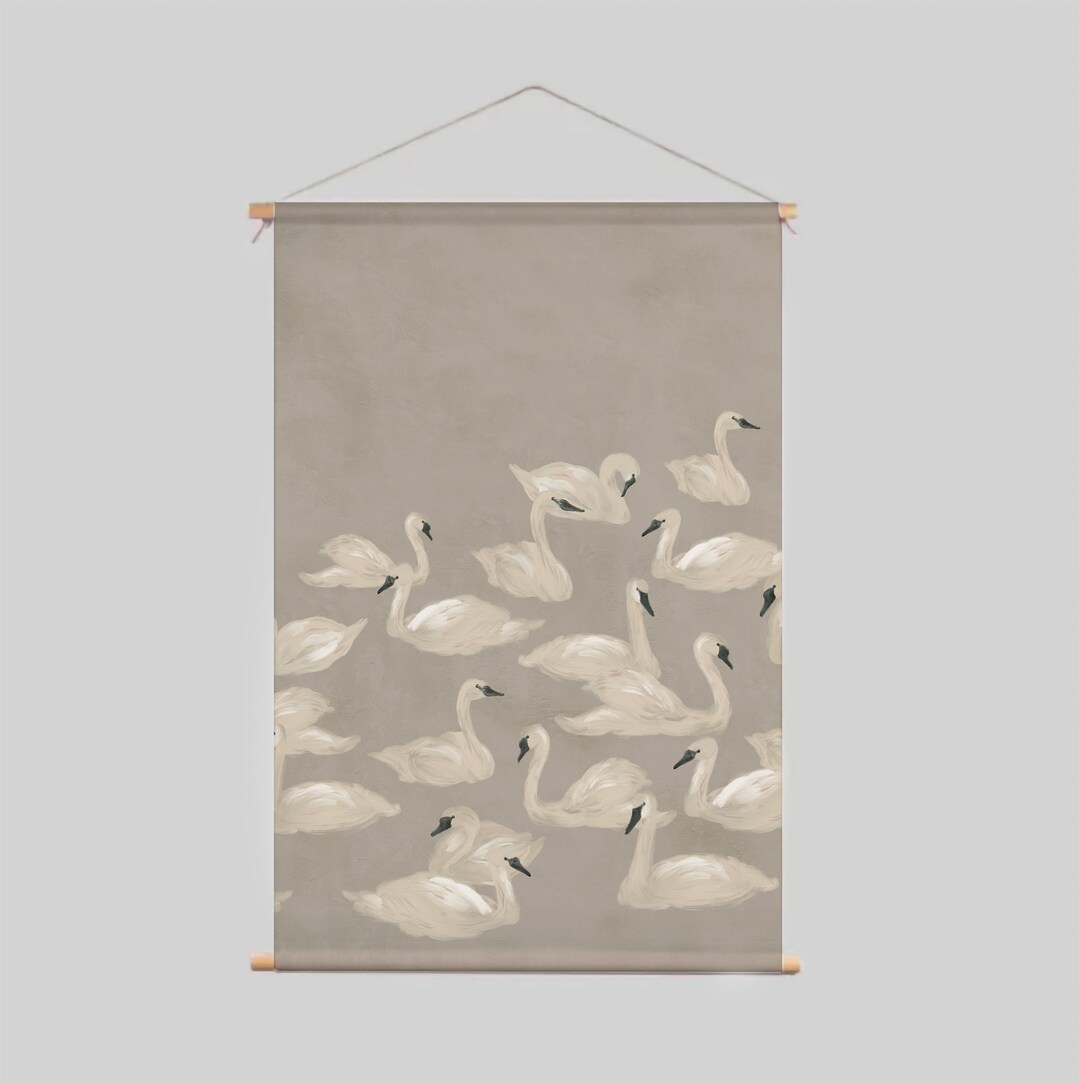 Textile Poster Dancing Swan Neutral - Etsy
