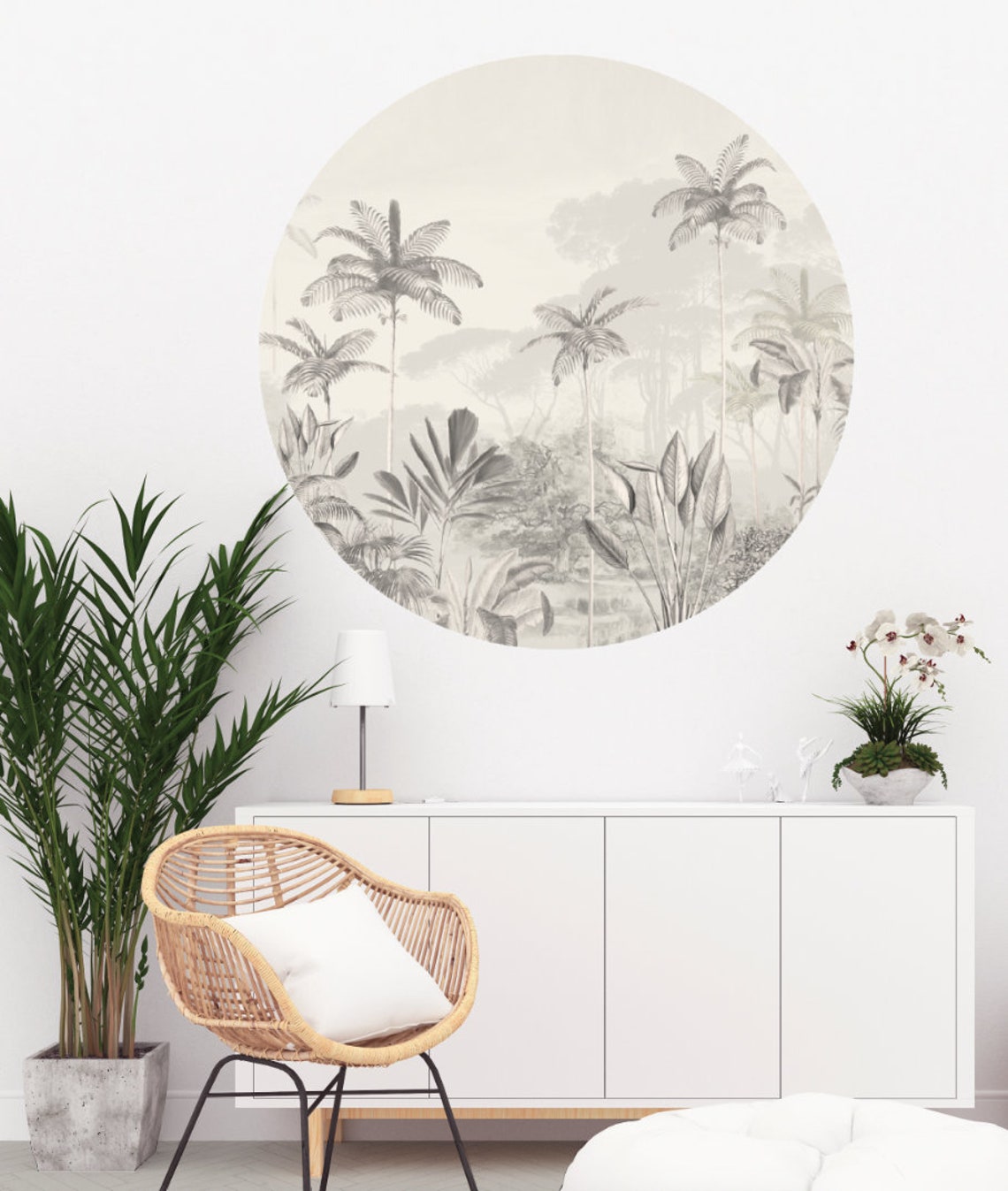 Round Wall Sticker Tropical Wilderness Beige - Etsy