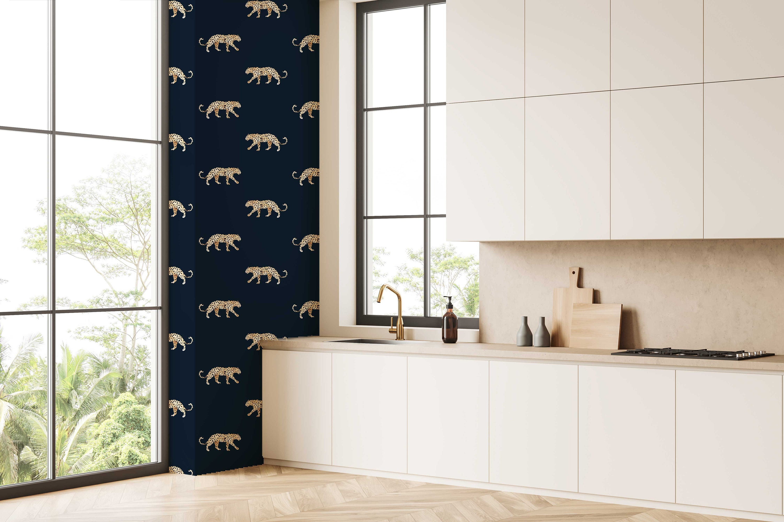 Leopard Wallpaper - LEOPARD - Navy Blue - Etsy
