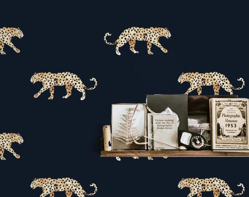 Leopard Wallpaper LEOPARD Navy Blue | Etsy