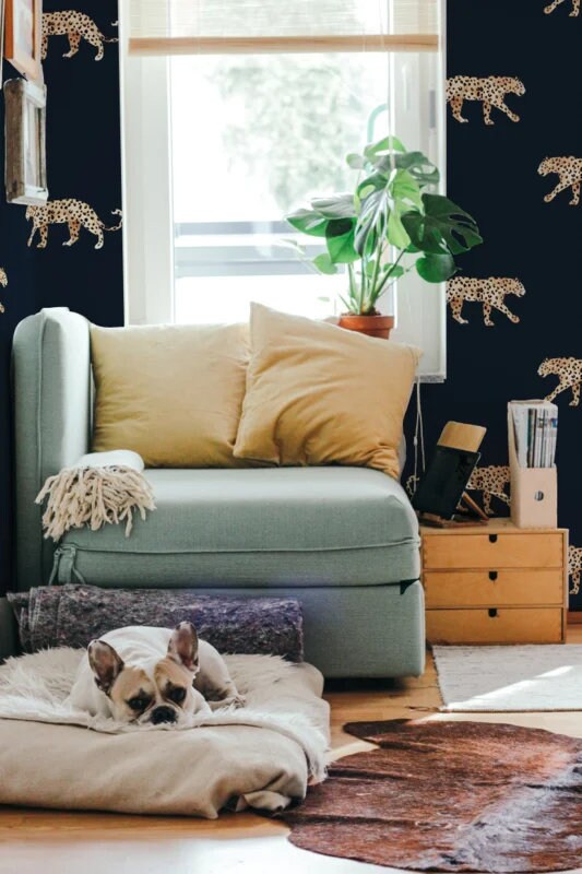 Leopard Wallpaper LEOPARD Navy Blue | Etsy