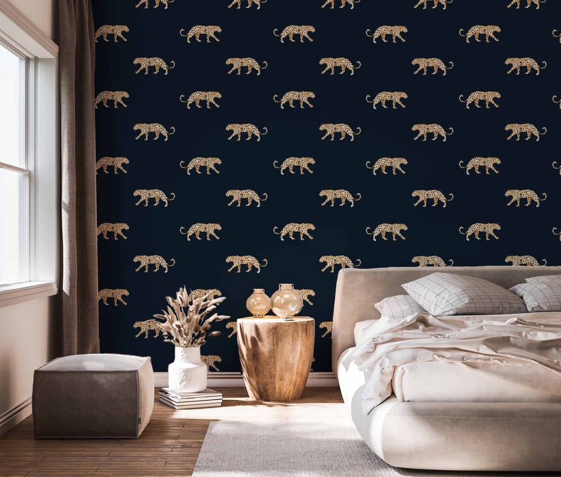 Leopard Wallpaper - LEOPARD - Navy Blue - Etsy