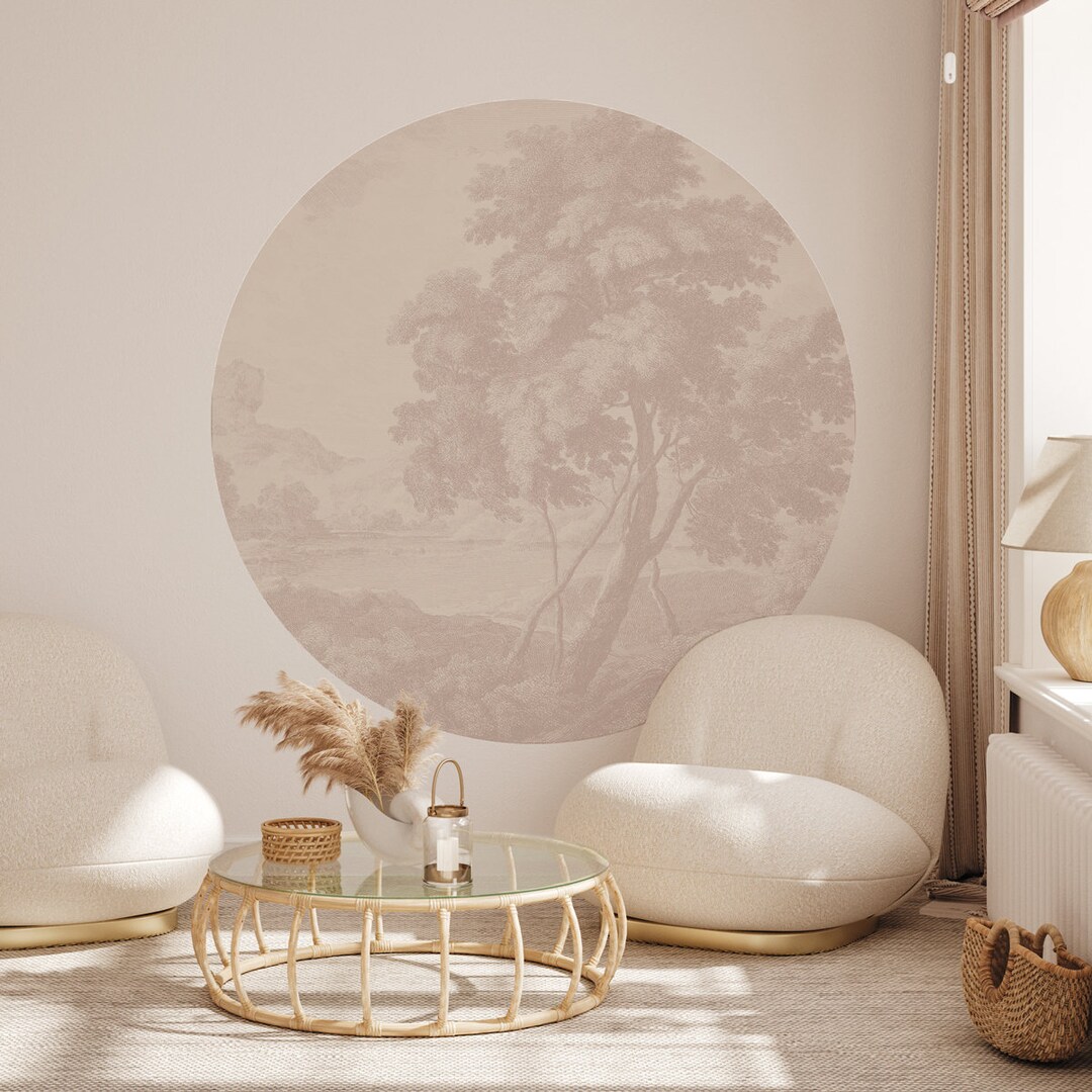 Peel and Stick Round Wallpaper Decal - Engraved Terra - Etsy