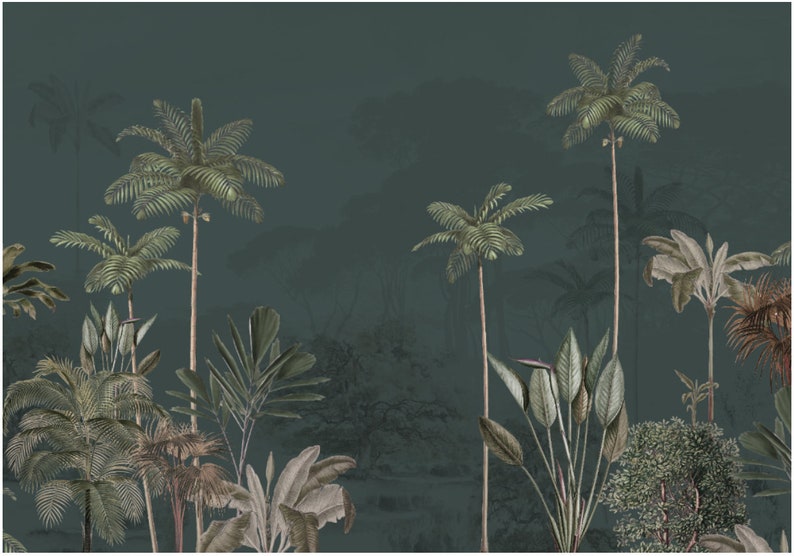 Jungle Wallpaper TROPICAL WILDERNESS Dark | Etsy