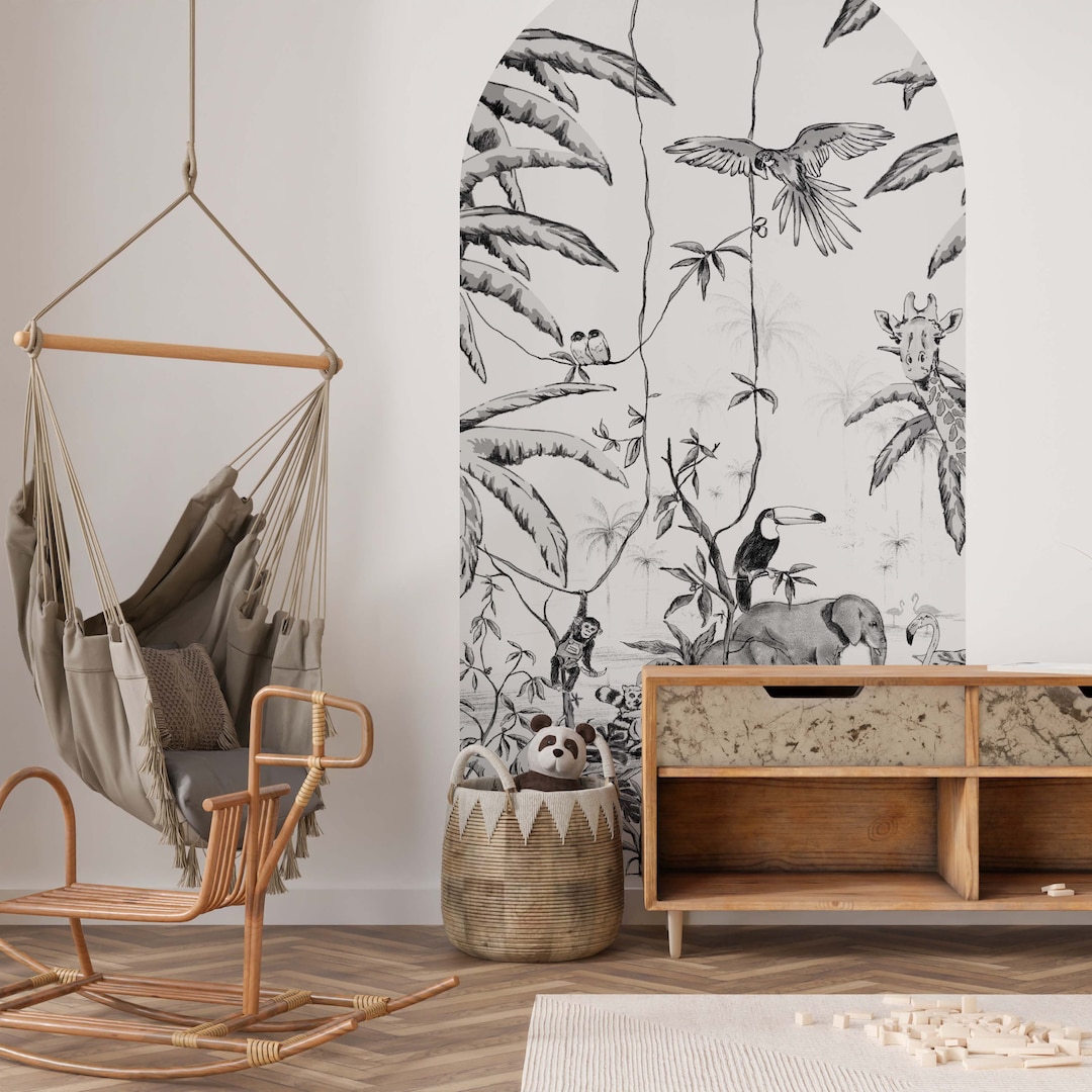 Peel and Stick Arch Wallpaper Decal - Jungle Tonal Black/white - Etsy