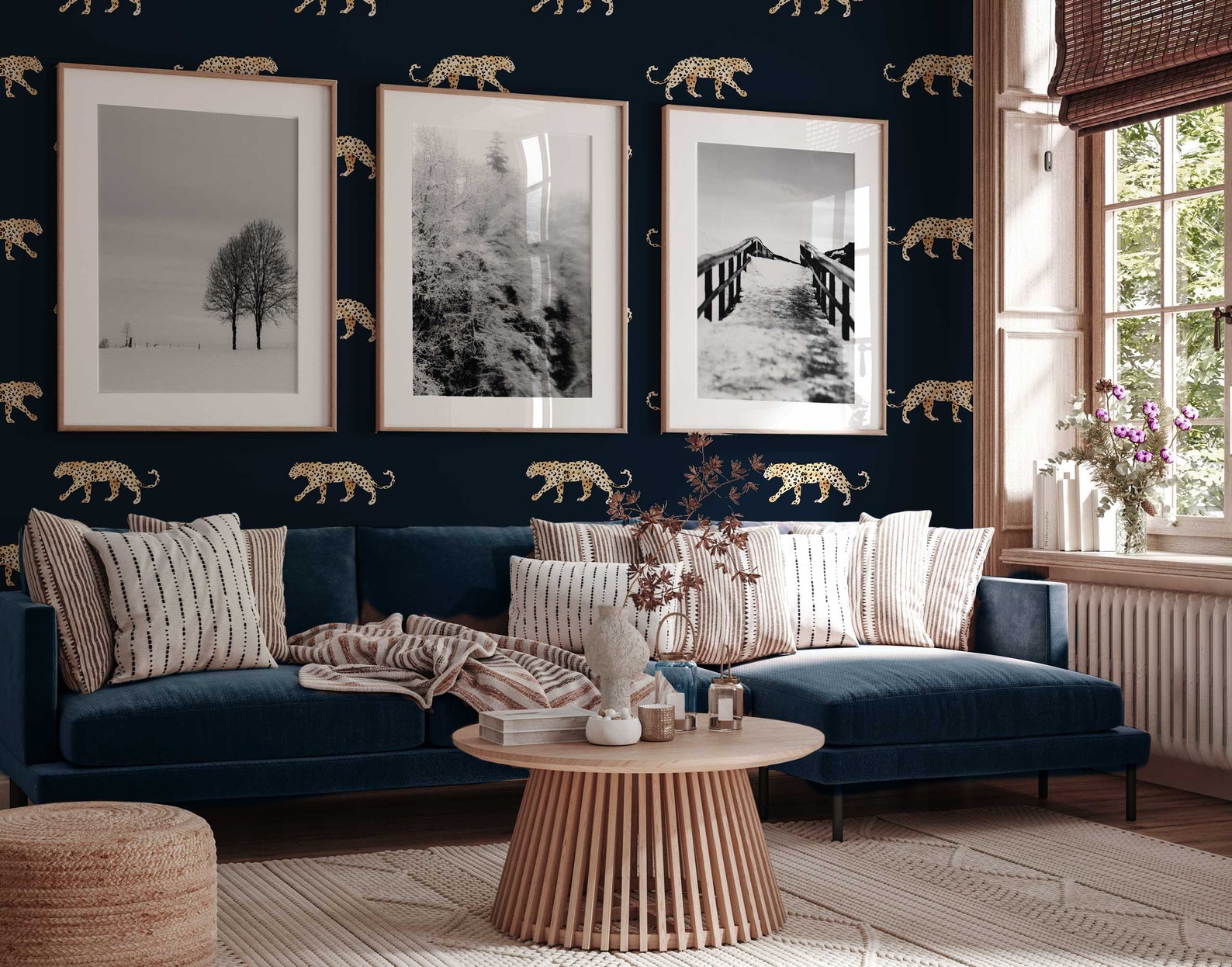 Leopard Wallpaper - LEOPARD - Navy Blue - Etsy
