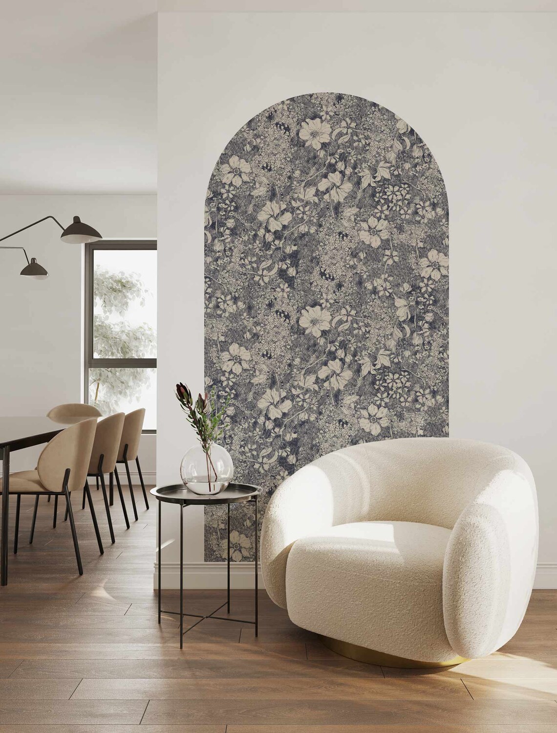 Peel and Stick Arch Wallpaper Decal - Amelia Flower Navy - Etsy