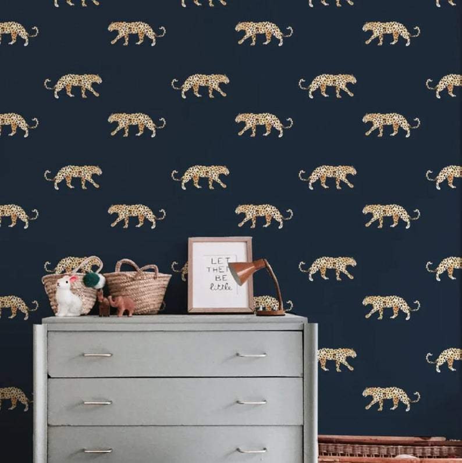 Leopard Wallpaper - LEOPARD - Navy Blue - Etsy