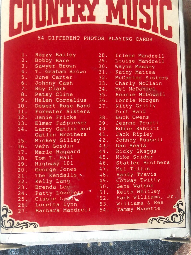 Complete Set of Country Music Playing Cards With Pictures of the Top ...