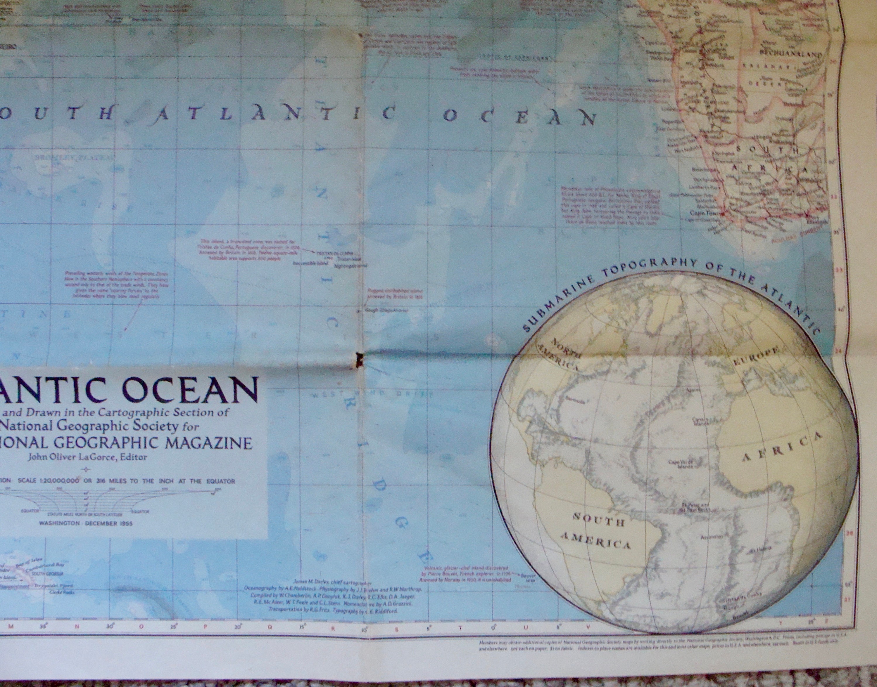 Atlantic Ocean Vintage Map National Geographic 1955 Large - Etsy