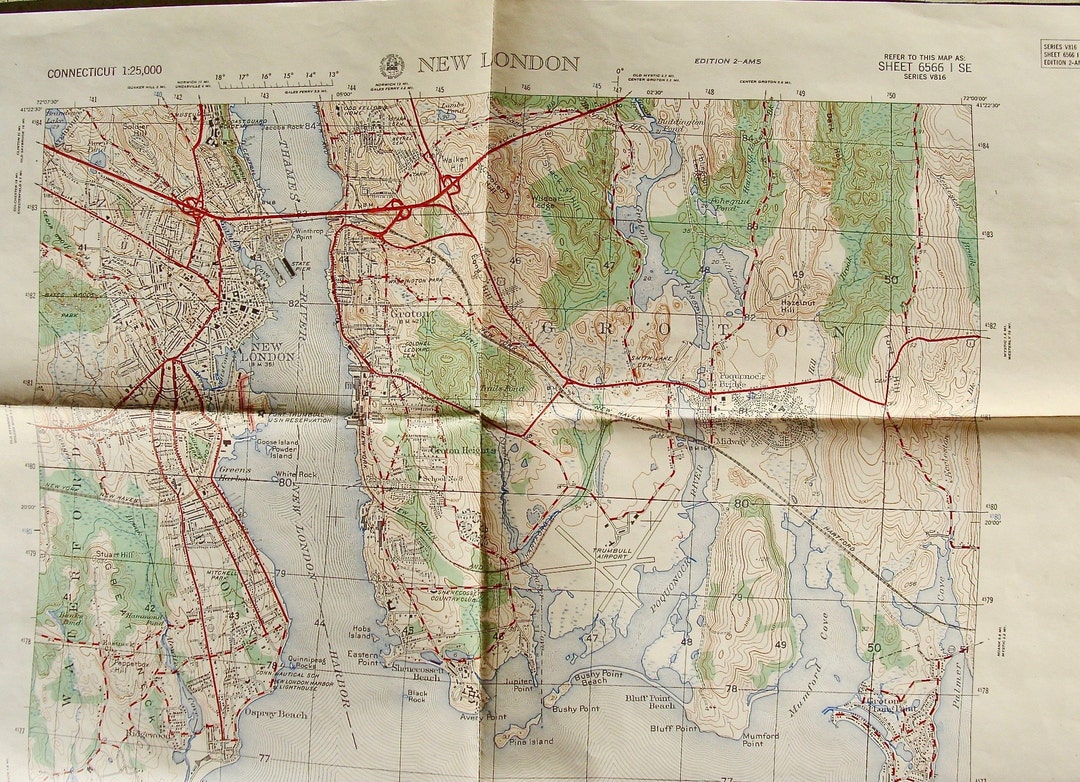 CLEARANCE Original 1940's US Army Map of New London Conn. Rare Sheet ...