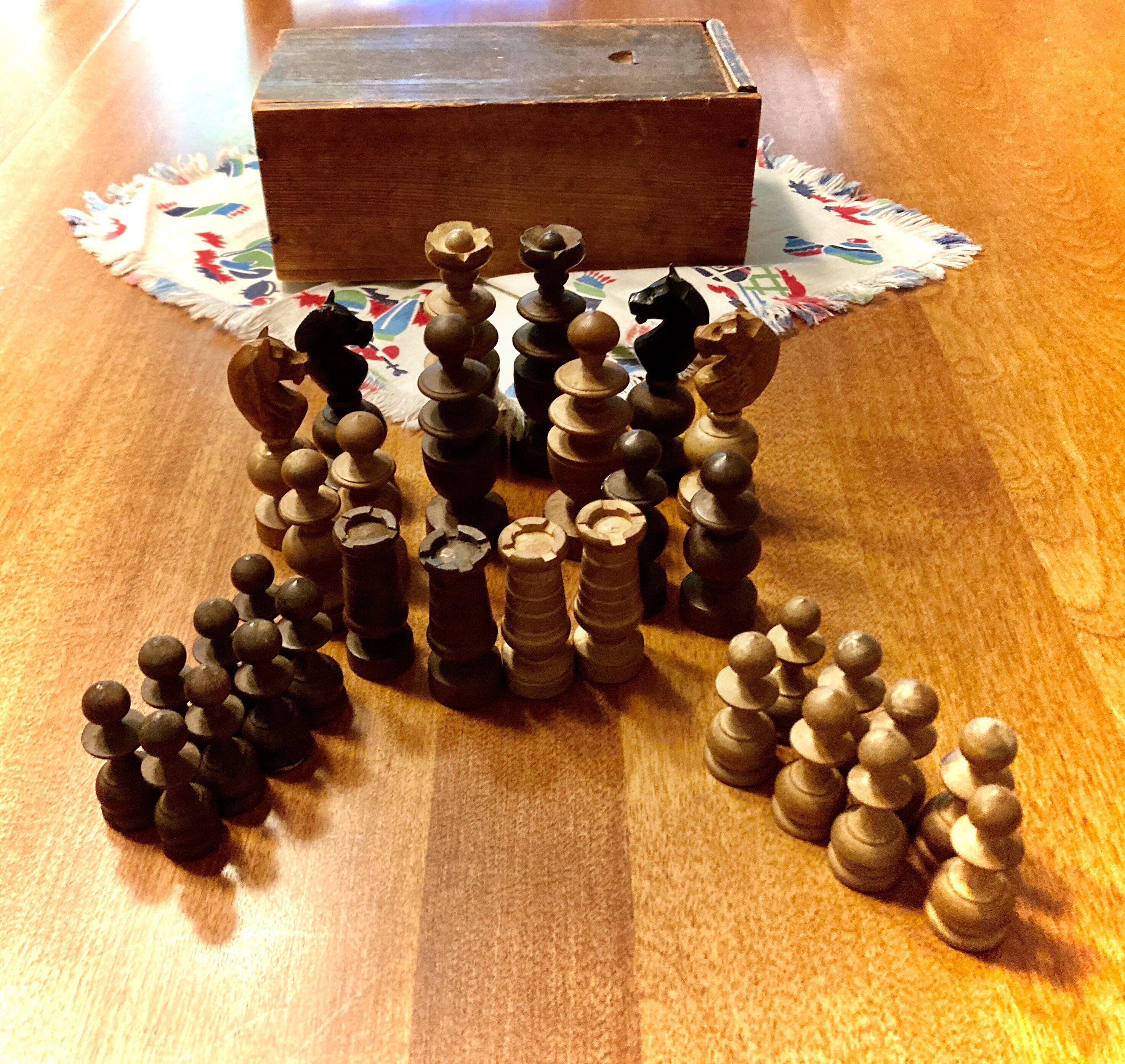 Antique Handmade Box With Wood Chess Pieces Slide-top Box - Etsy