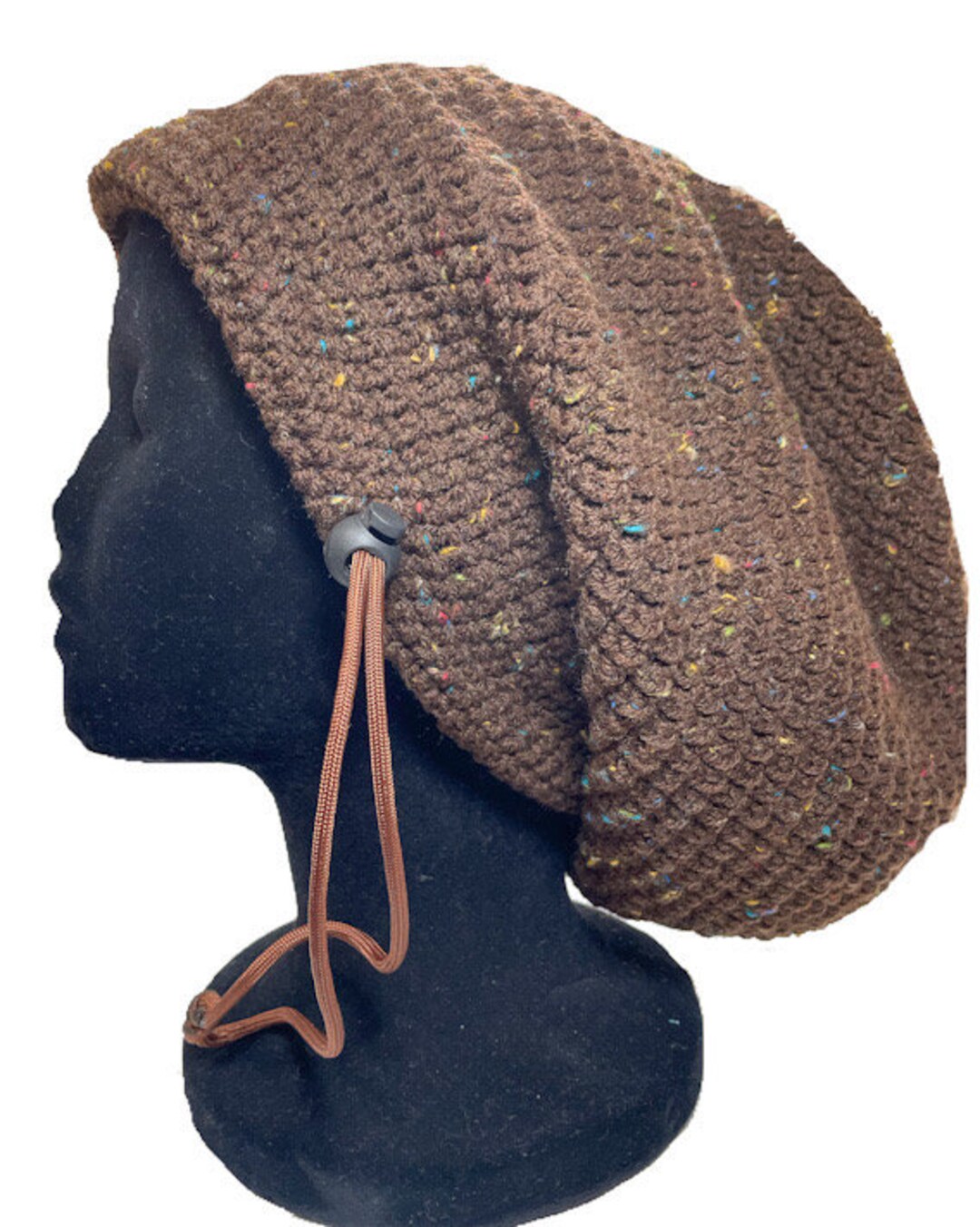 Brown Color Tweed Beanie With Drawstring: Custom Fit for Big Heads ...