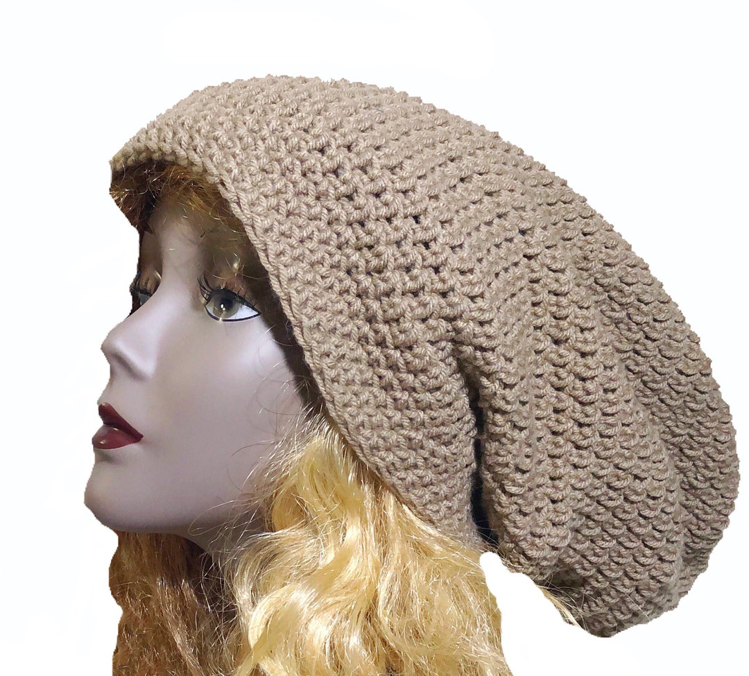 Made to Order Medium Taupe Slouchy Beanie Hat, Brown, XXL Oversized ...