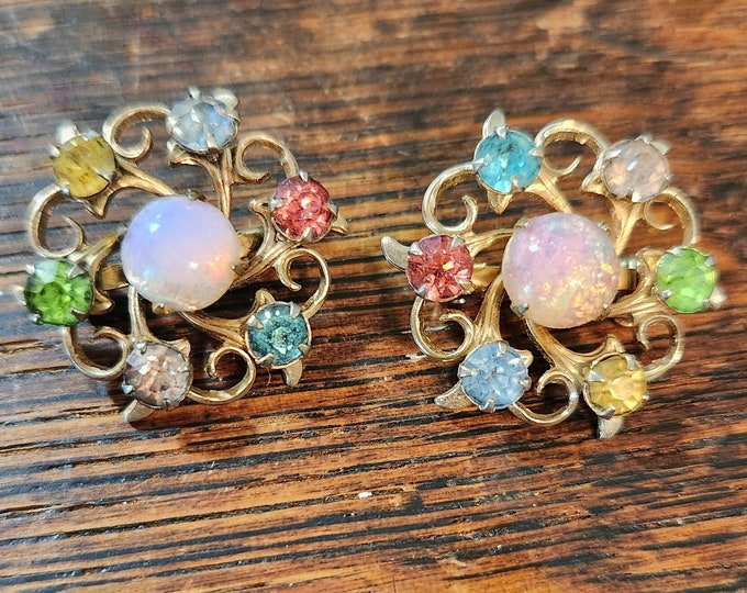 Scatter Pins, Pair of Rhinestone With Faux Opal and Multicolored Stones ...