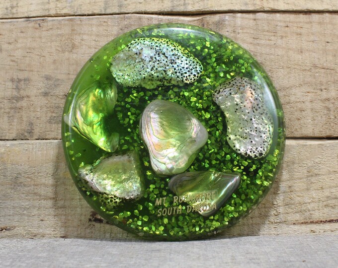Lucite Trivet in Green With Abalone Shells, Tourist Items Mount ...