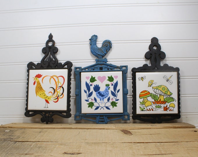 Cast Metal Trivet With Tile Insert, SOLD SEPARATE Holt Howard Rooster ...