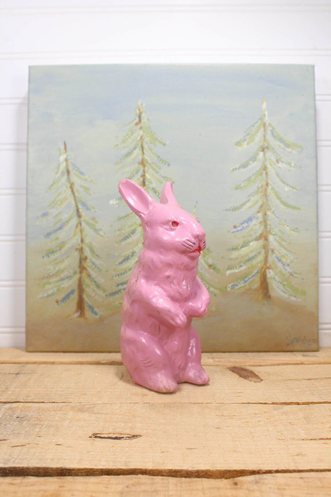 Rabbit, Pink Paper Mache Composition Vintage Rabbit, Pink Red Eye ...