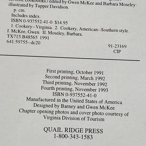 Cookbook - Best of the Best From Virginia, Selected Recipes 4th Print ...