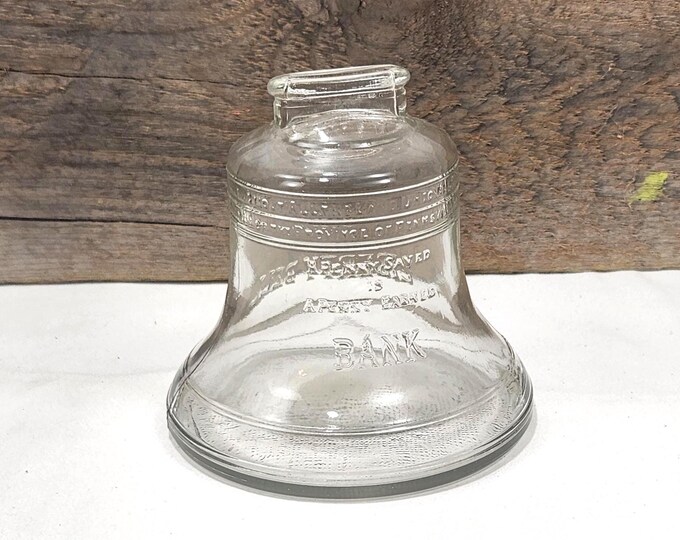 Liberty Bell Glass Coin Bank, Clear Glass Textured Bottom, Vintage 1980 ...