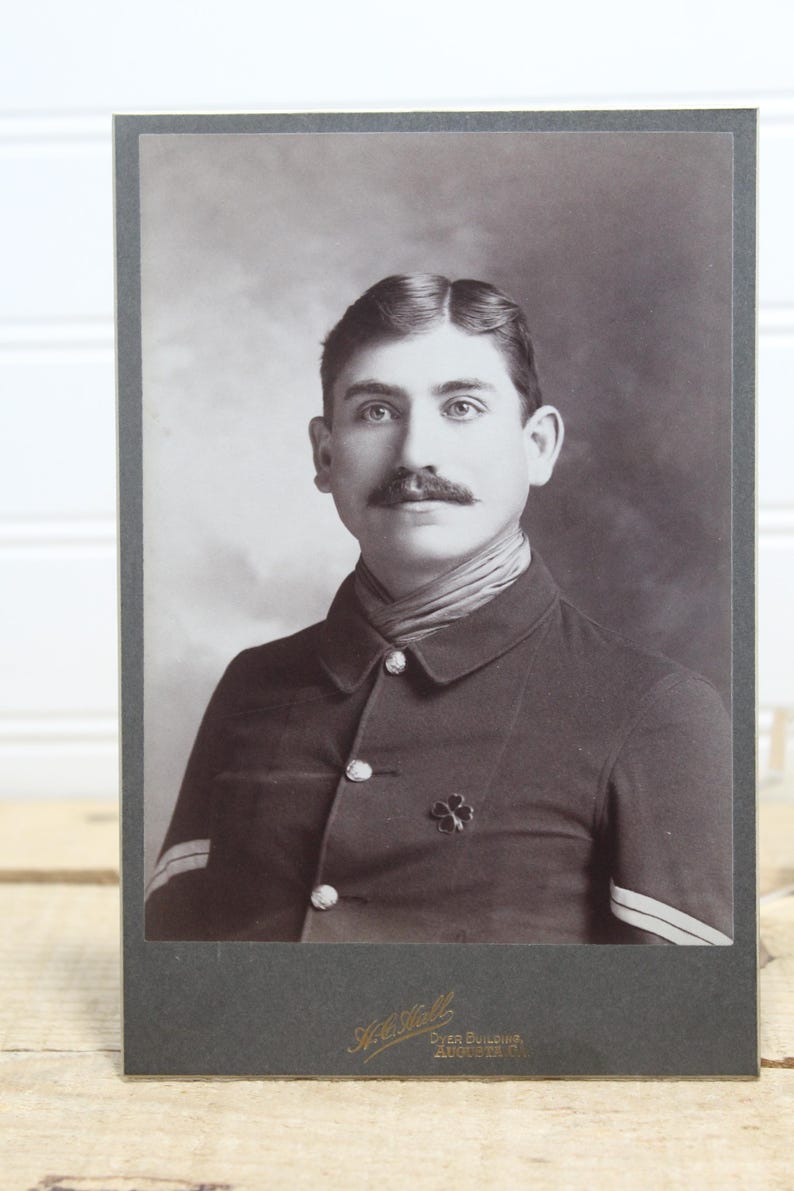 Cabinet Card - Man in Uniform Shamrock Pin, Harry C. Hall Dyer Augusta ...