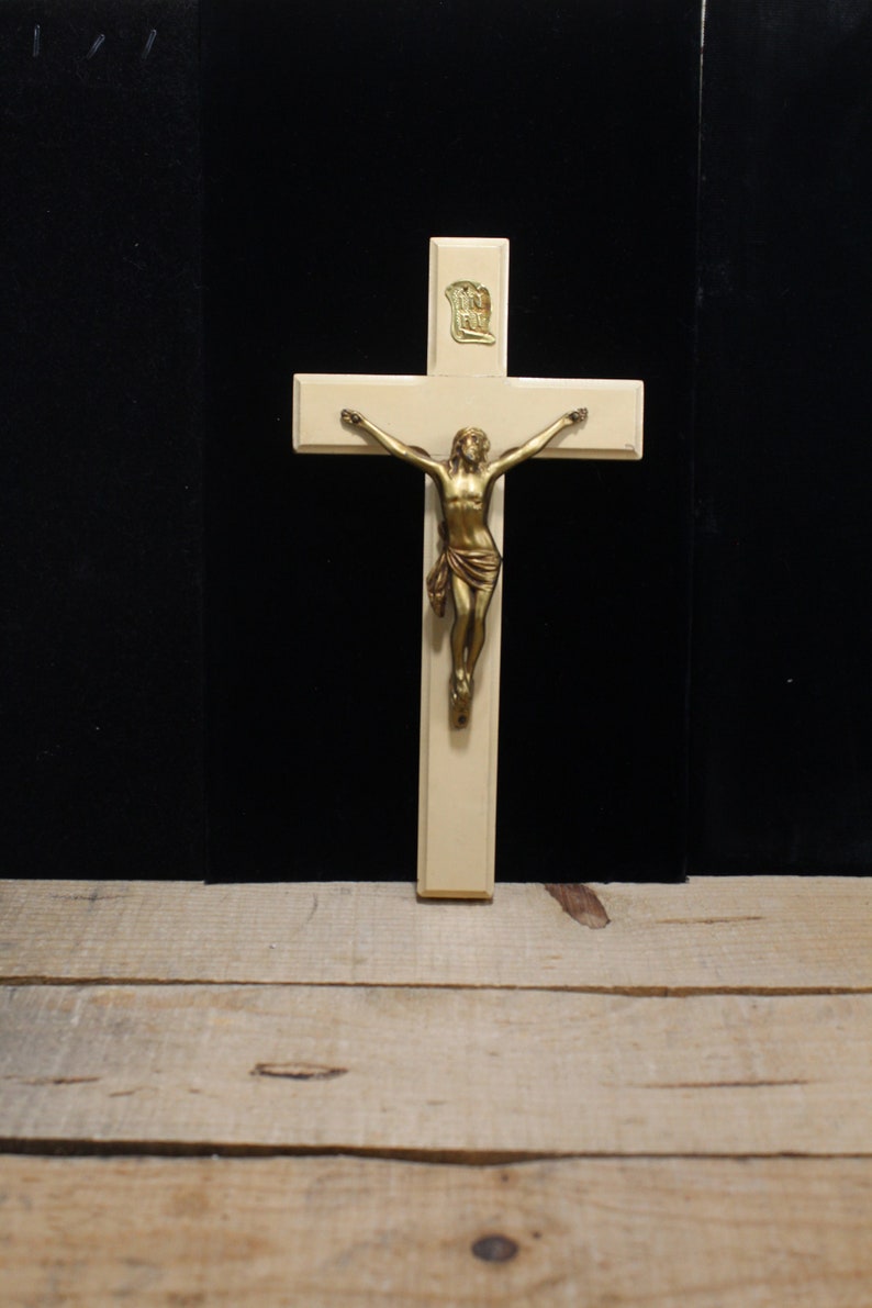 Wood Crucifix With Paper and Removable Panel on Back, Vintage 1956 ...
