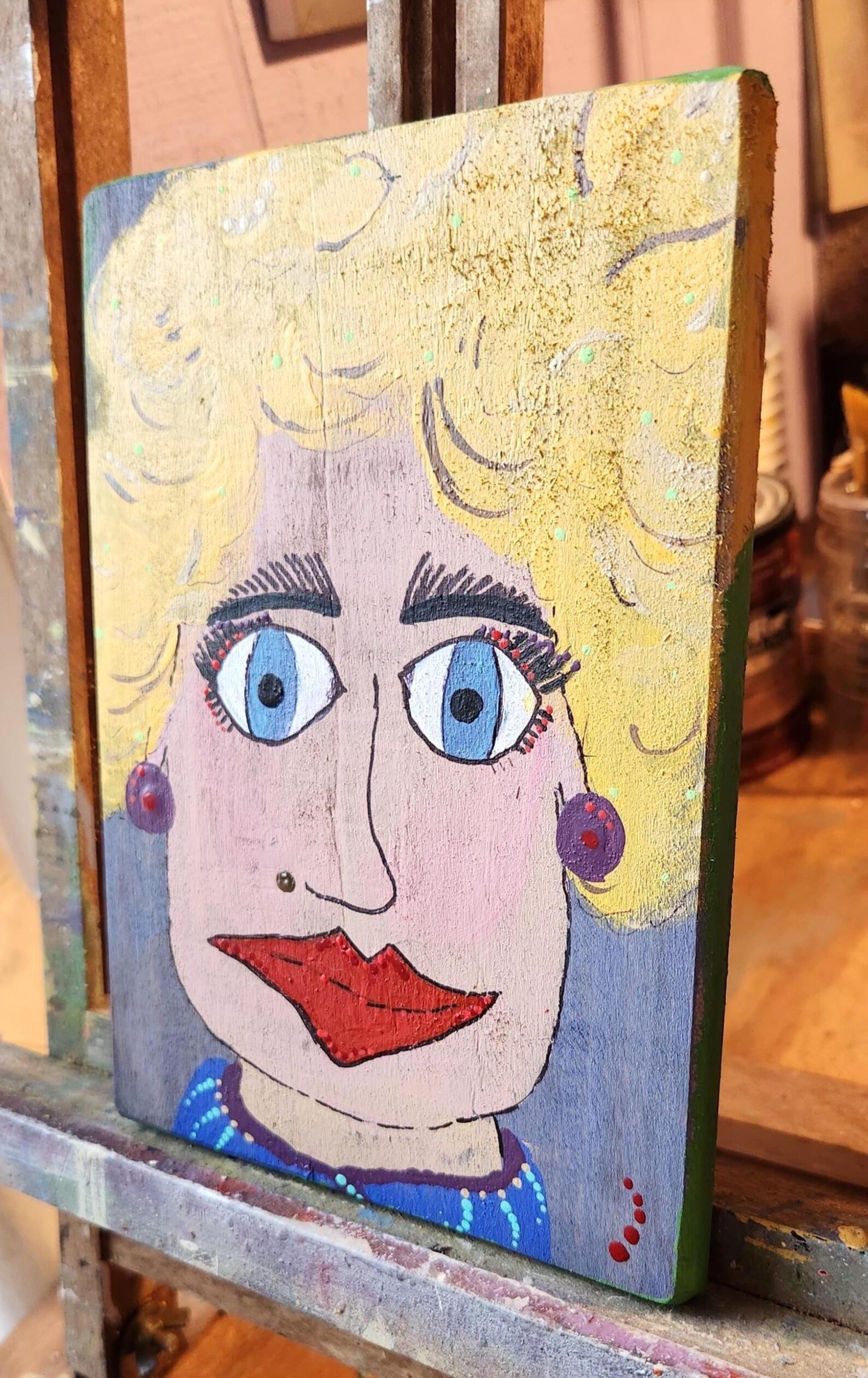Painting Folk Art Artist Signed, Aunty Mildred, Latex Paint Original ...
