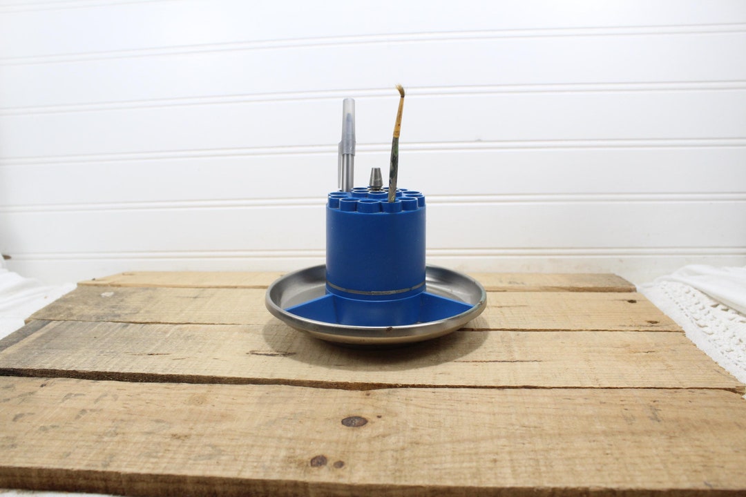 Rotating Blue and Silver Pen, Pencil, Paper Clip Holder, Desk Organizer ...