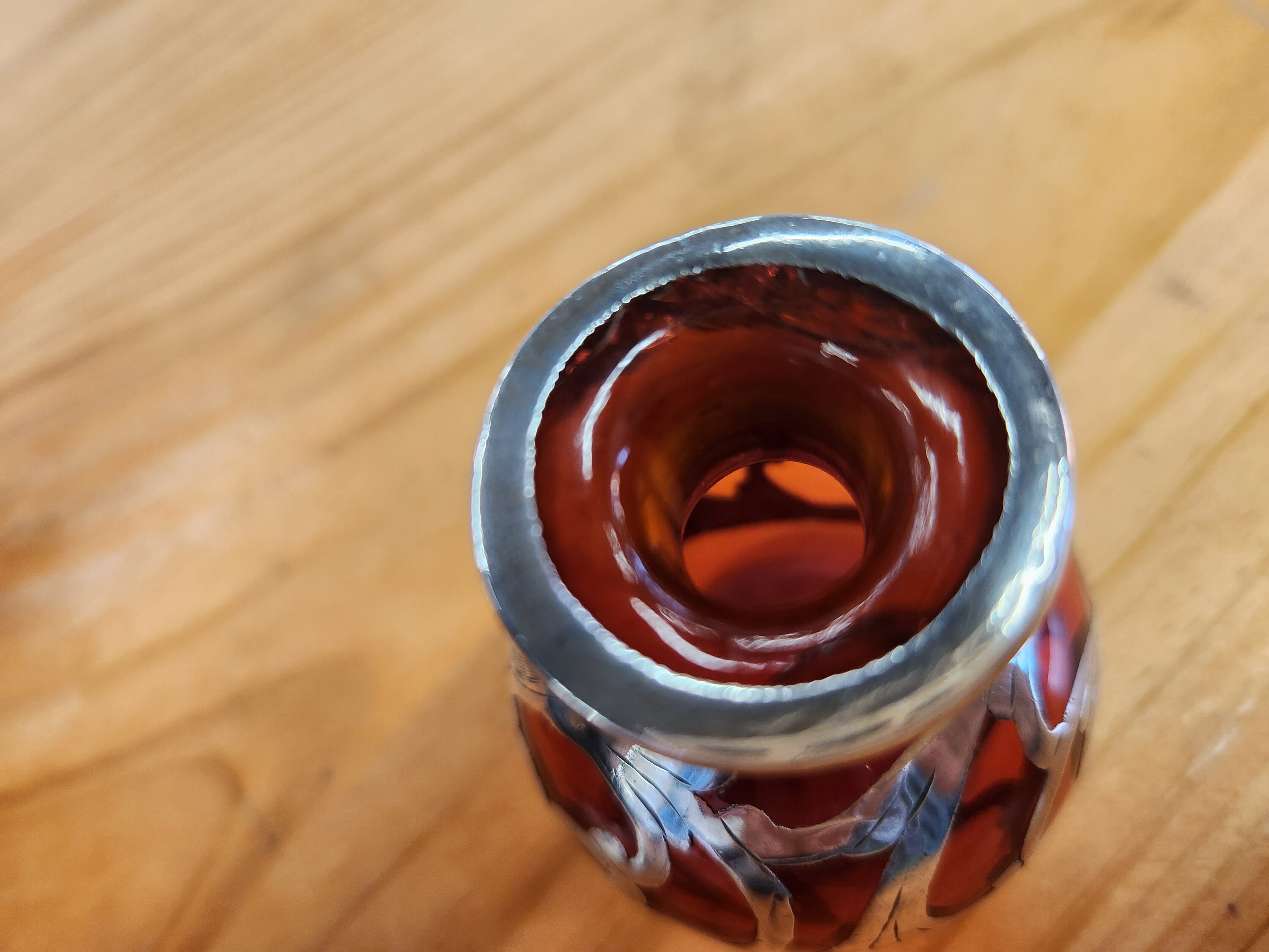 Art Nouveau Ruby Glass Deposit W/sterling Overlay Bottle 2 1/4 Inch ...