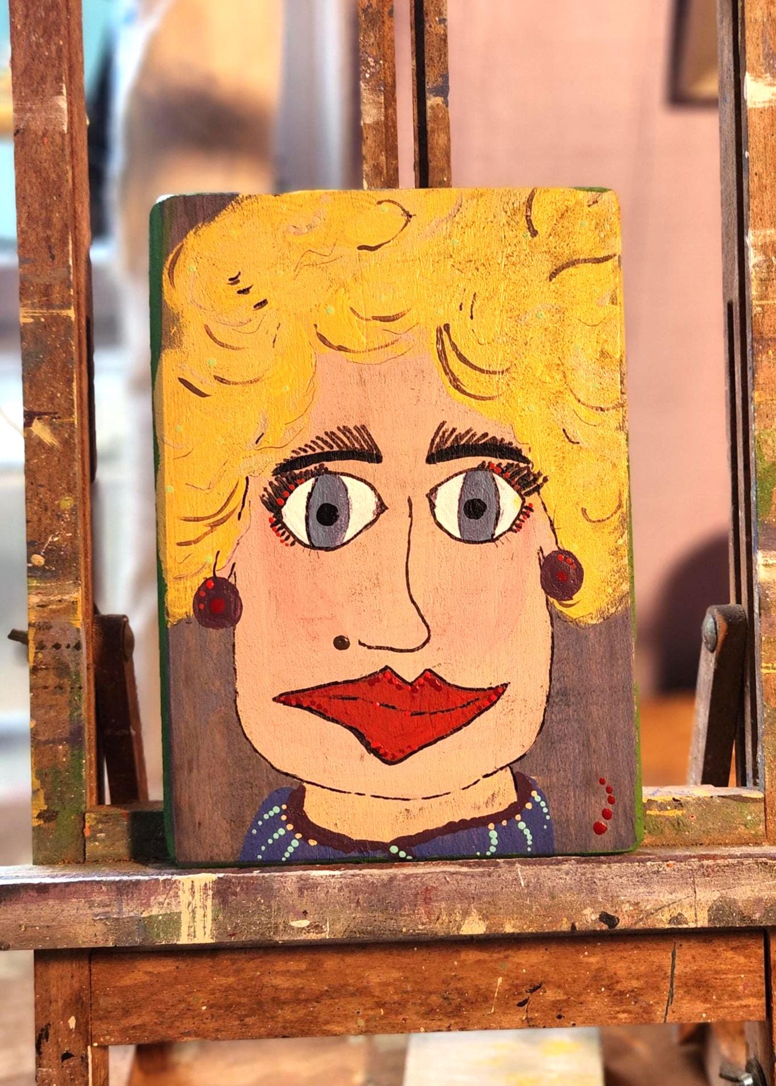 Painting Folk Art Artist Signed, Aunty Mildred, Latex Paint Original ...