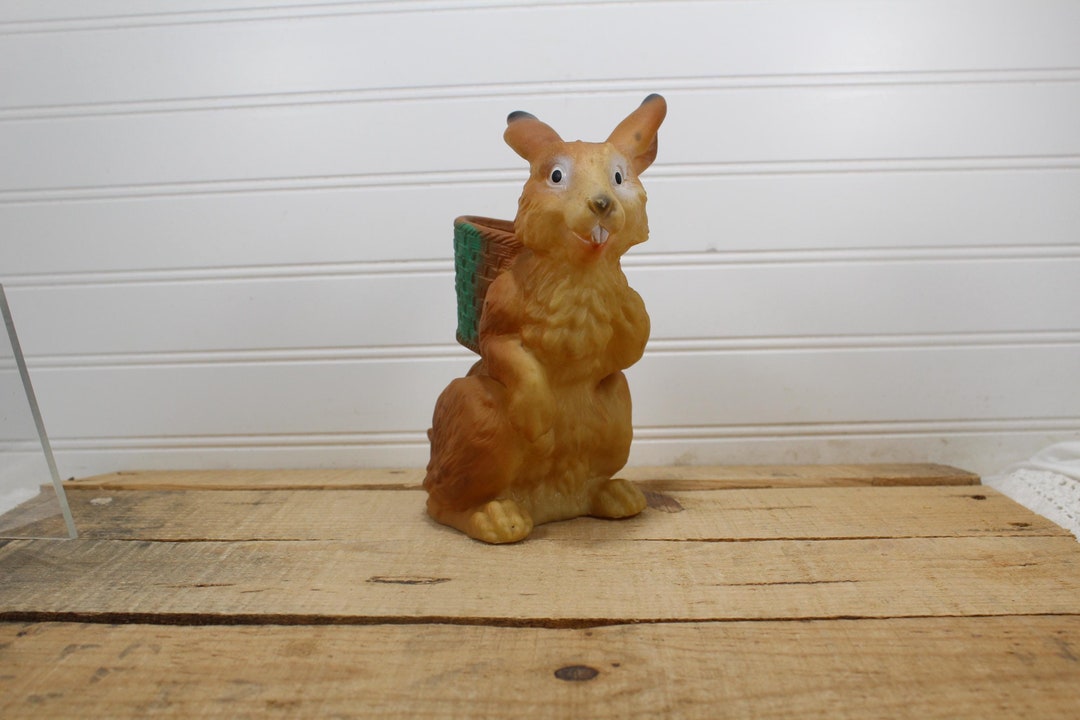 Rabbit, Squeaky Rubber Rabbit With Green Basket, Easter Toy, Holiday ...