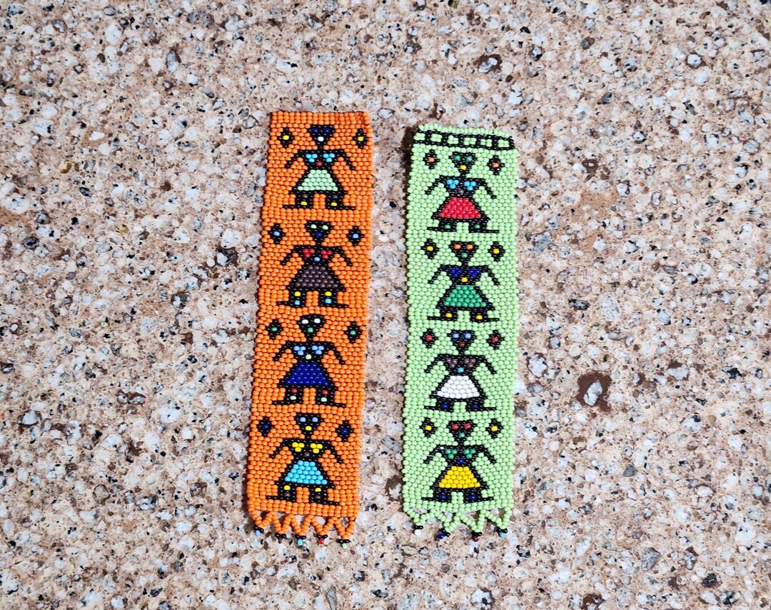 Beaded Book Markers, Hand Crafted Orange and Green Background, Sold as ...