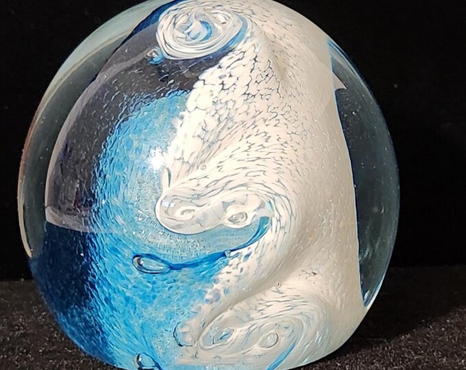Glass Paperweight, Caithness Tidal Wave Scotland # P62112 Blue White ...