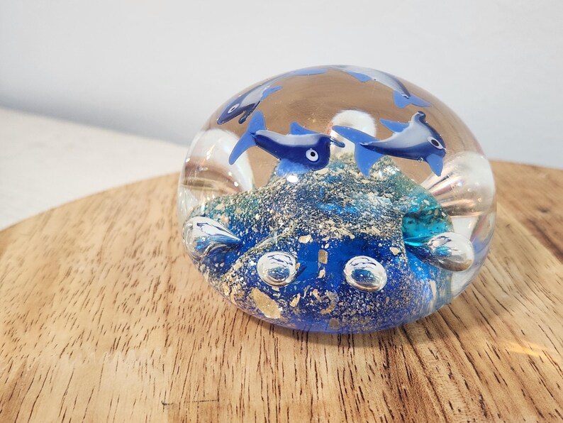 Fish Glass Paperweight, Solid Glass, Blue Fish With Gold and Bubbles - Etsy