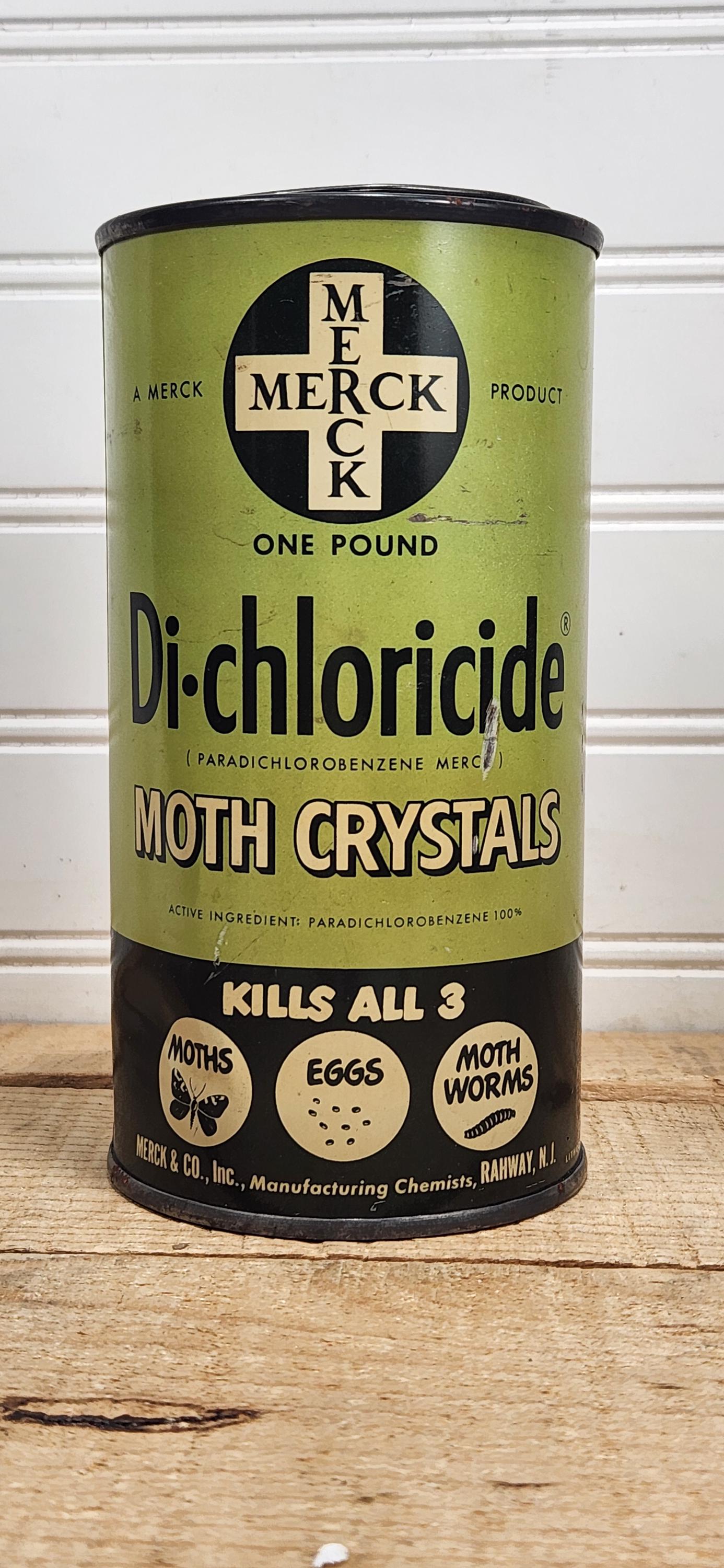 Merck Moth Crystals Tin: 1950s Old Advertising, Rahway NJ, Lithograph ...