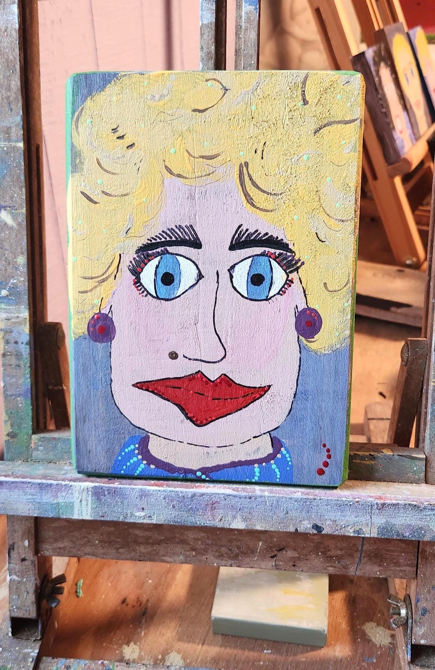 Painting Folk Art Artist Signed, Aunty Mildred, Latex Paint Original ...