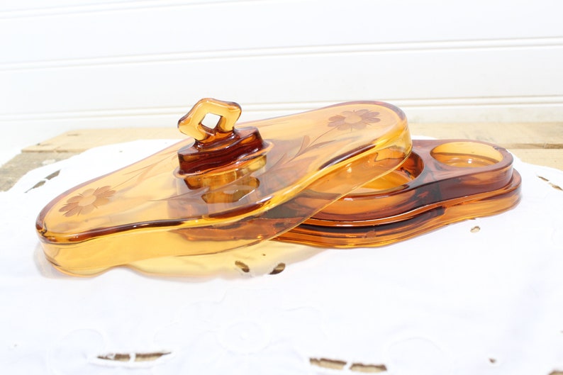 1930 Cambridge Wheel Cut Design Amber Covered Dresser Box - Etsy