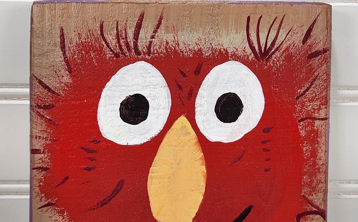 Painting Folk Art Artist Signed, Mister Fuzzy, Latex Paint Original ...