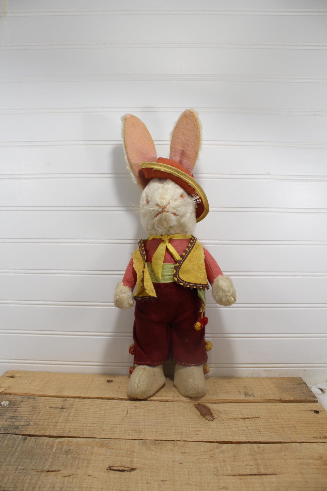 1940's Holiday Rabbit Mexican Festive Attire, 16 Inches Tall, Pink Eyes ...