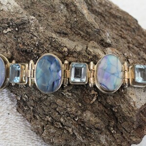 Bracelet, Blue Stone Marked 925 Toggle Closure Bracelet, Blue Crackle Oval Stones Square Blue ...